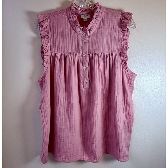 J. Crew | Tops | J Crew Ruffled Top Xl Pink Cottagecore Fairy Cotton ...